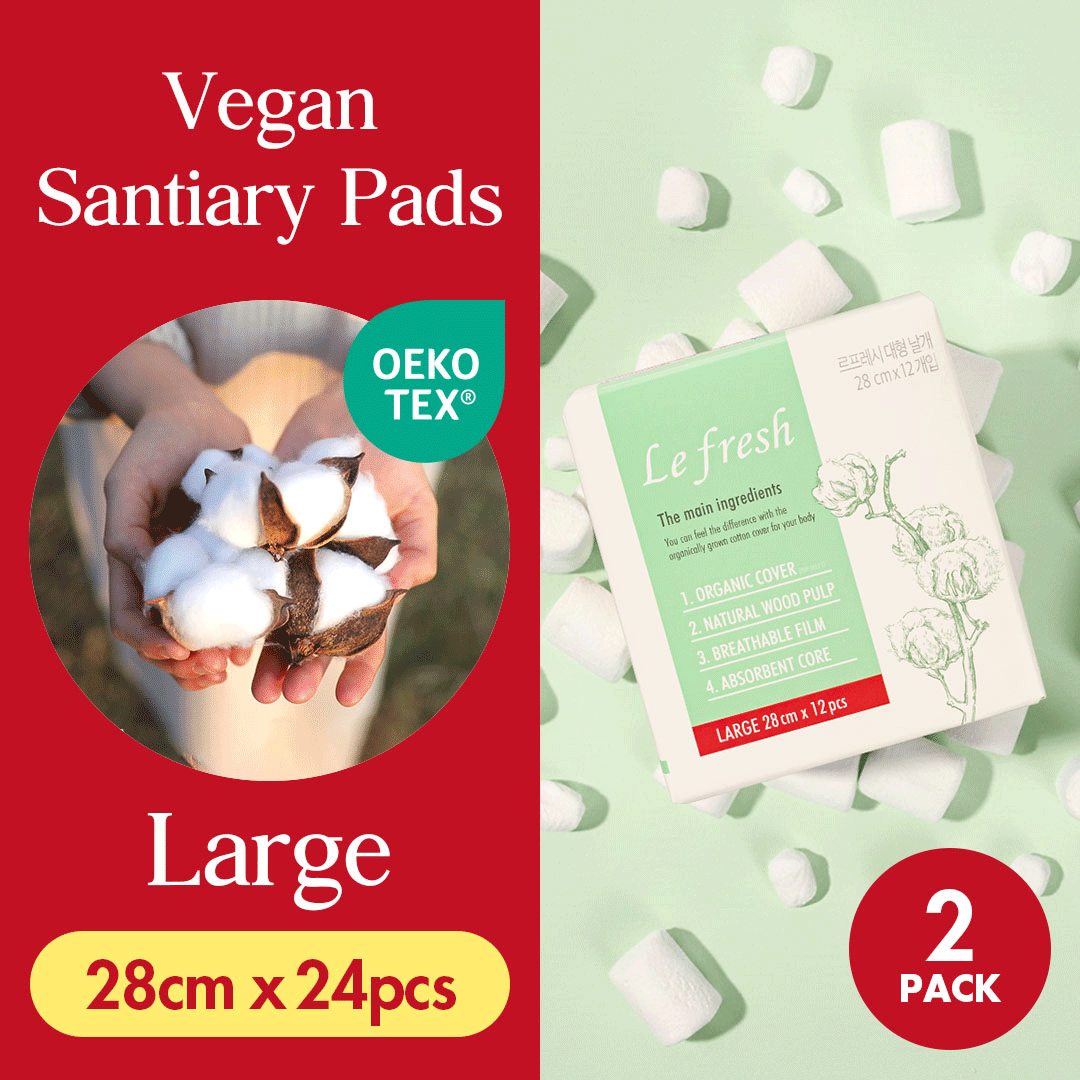 Lefresh Organic Cotton Cover Pads with Wings | Large, 24 Count | Heavy